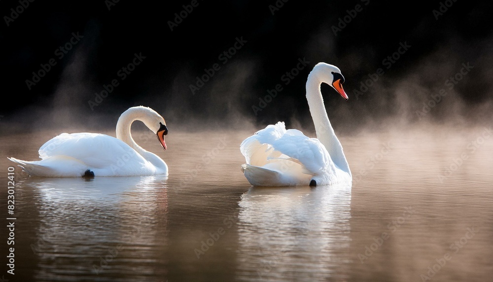 Fotografia do Stock: flamingos in the water, two white swans, wallpaper ...