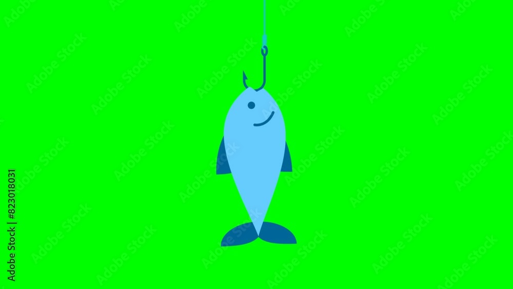 A fish hit by the fishing hook, hooked fish. Metal fishing hook on a ...