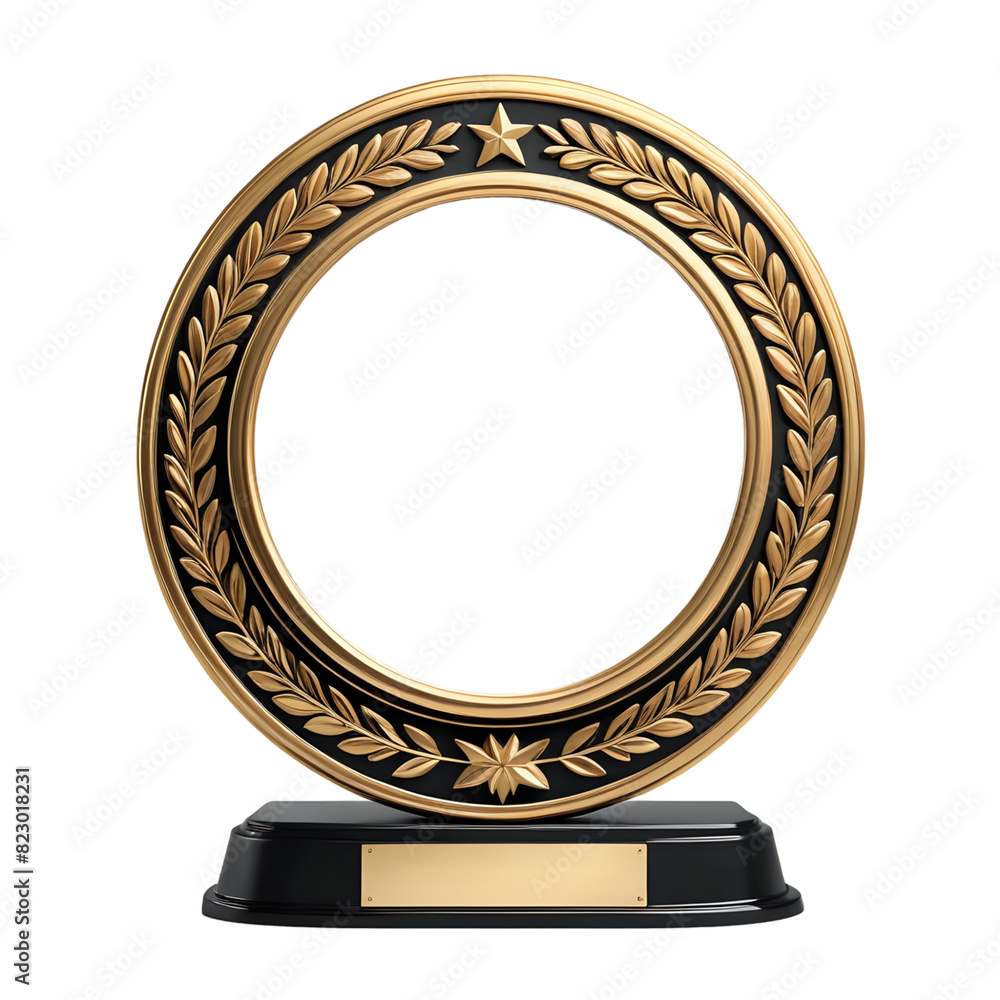 3D golden circle award plaque trophy isolated on transparent background ...