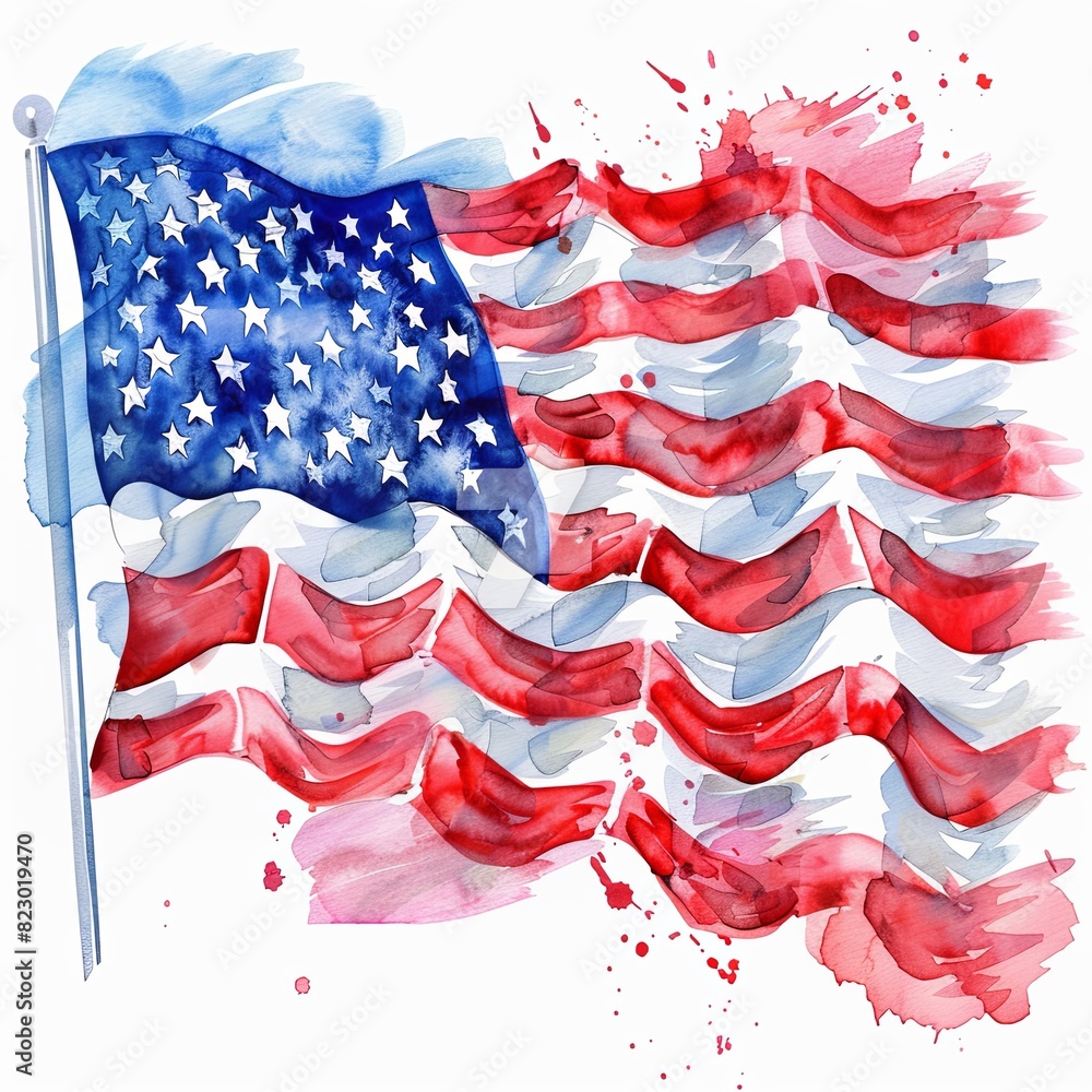 American flag watercolor clipart illustration on white background Stock ...
