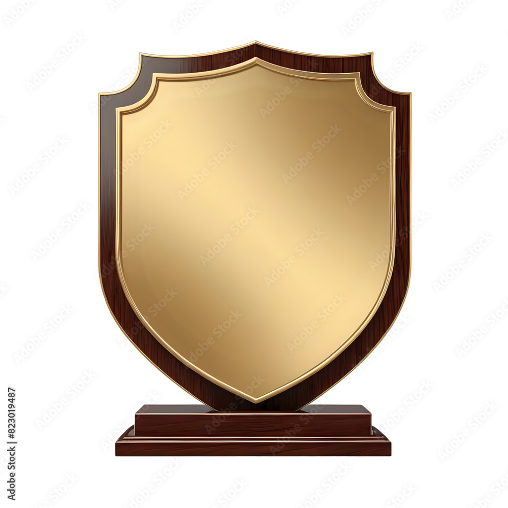 3D golden shield award plaque trophy isolated on transparent background ...