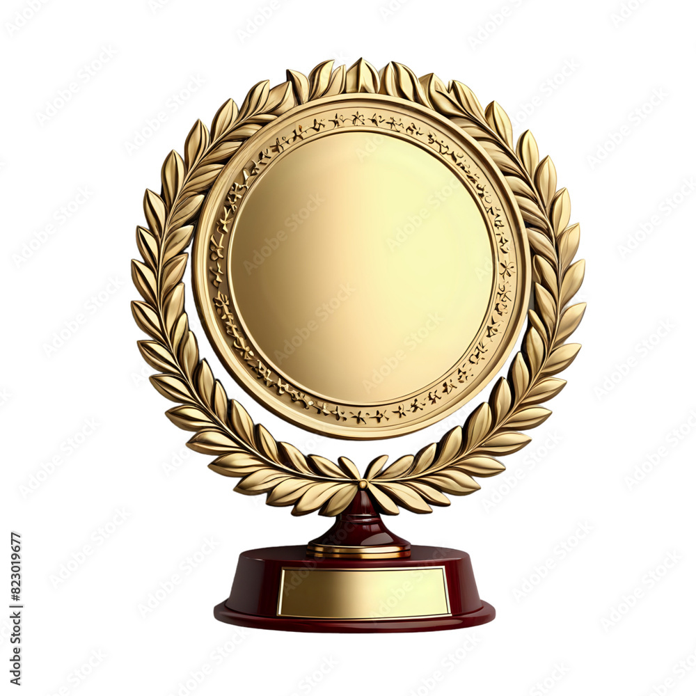 3D golden circle award plaque trophy isolated on transparent background ...
