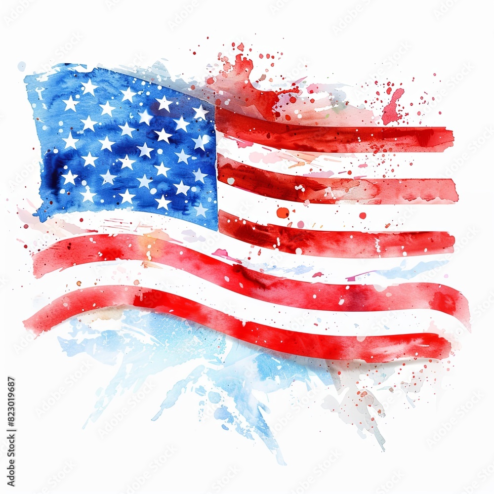 American flag watercolor clipart illustration on white background Stock ...