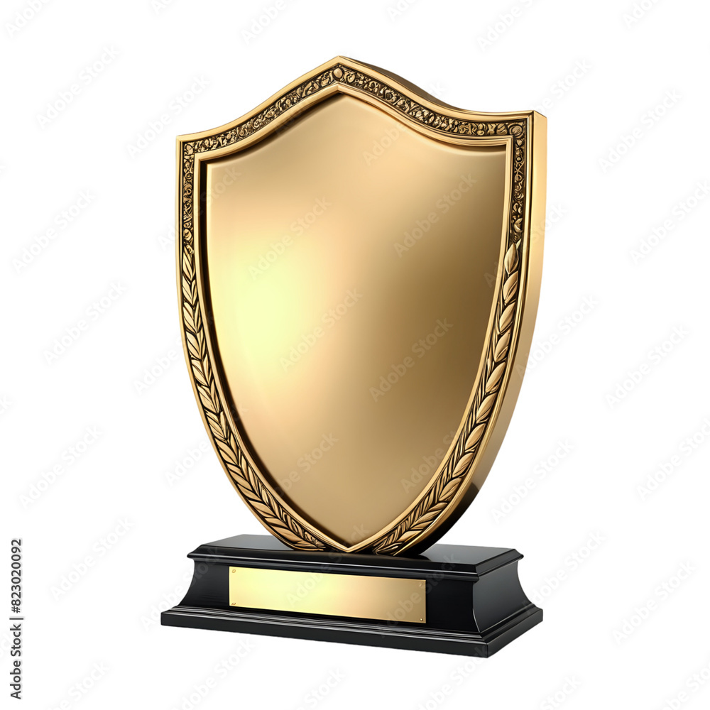 3D golden shield award plaque trophy isolated on transparent background ...
