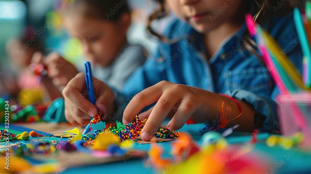 Children playing and learning, Children engaged in a creative art ...