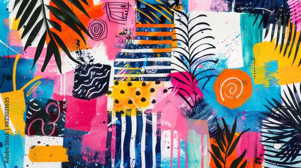 Abstract collage background hand drawn colorful elements – vibrant art ...