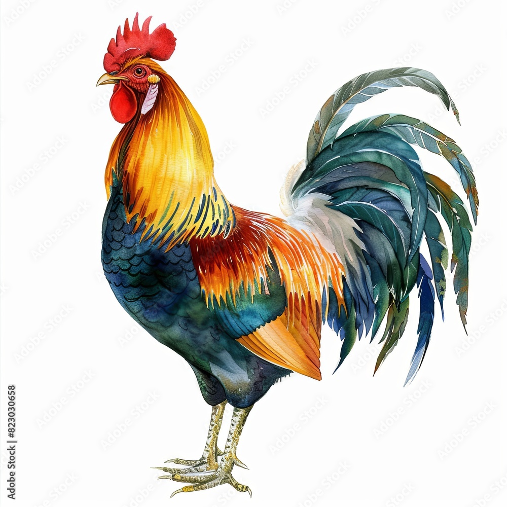 Rooster watercolor clipart illustration on white background Stock ...