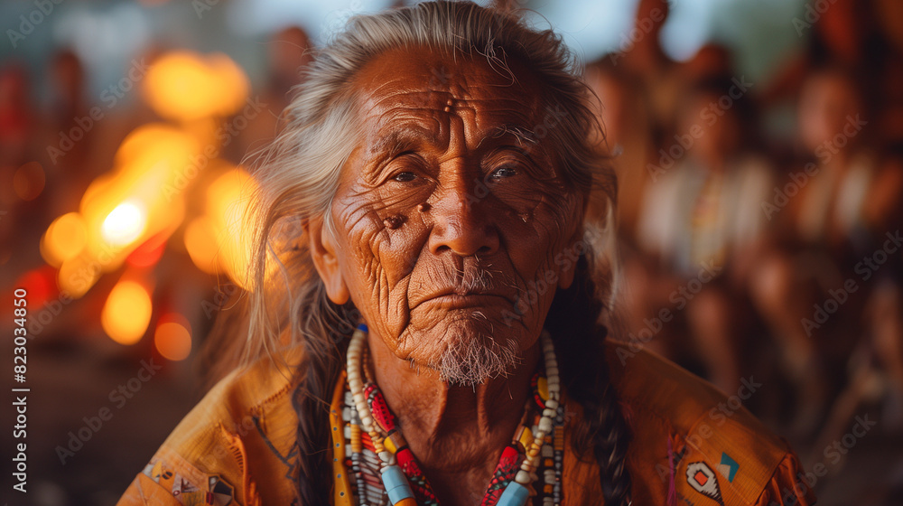Native American Elder Telling Stories by Campfire - An old Native ...