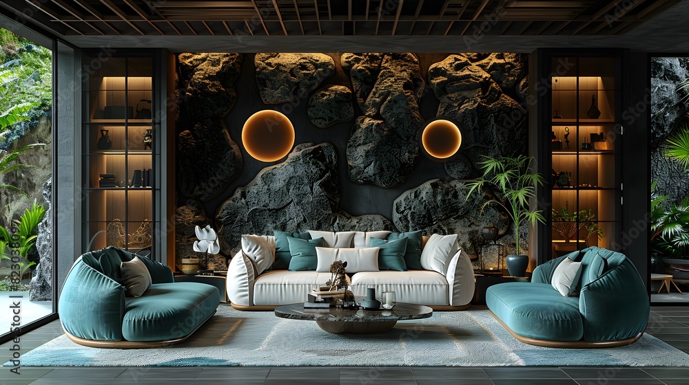 Luxurious modern living room interior with elegant furniture blending ...