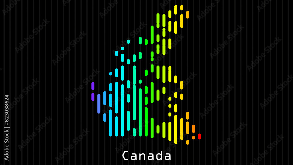 A map of Canada is presented in the form of colorful vertical lines ...