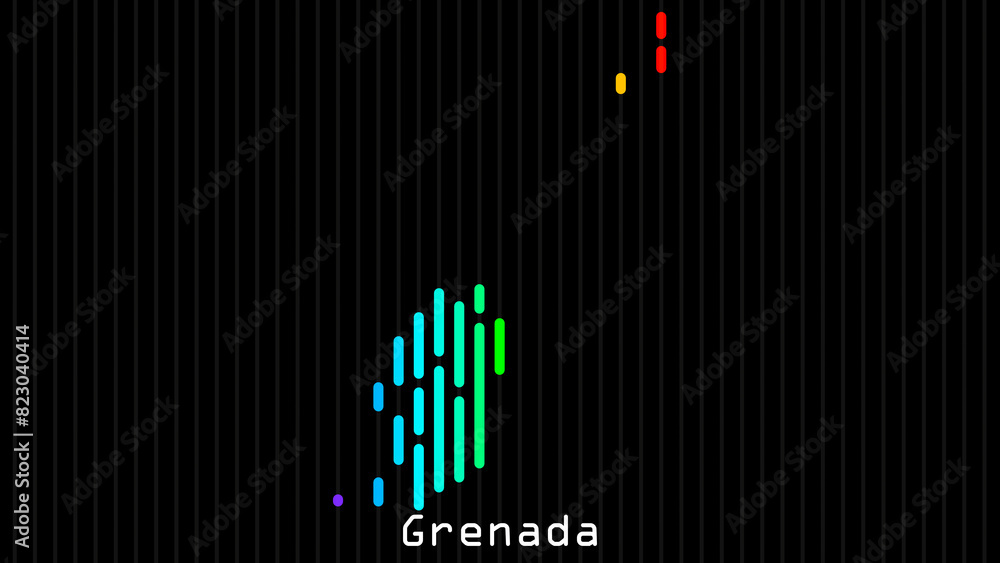 A map of Grenada is presented in the form of colorful vertical lines ...