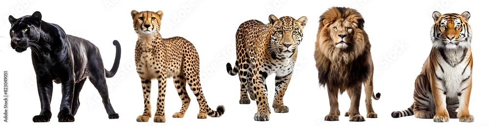 Set of 5 Panthera wild cats family, Panther, cheetah, jaguar, lion ...