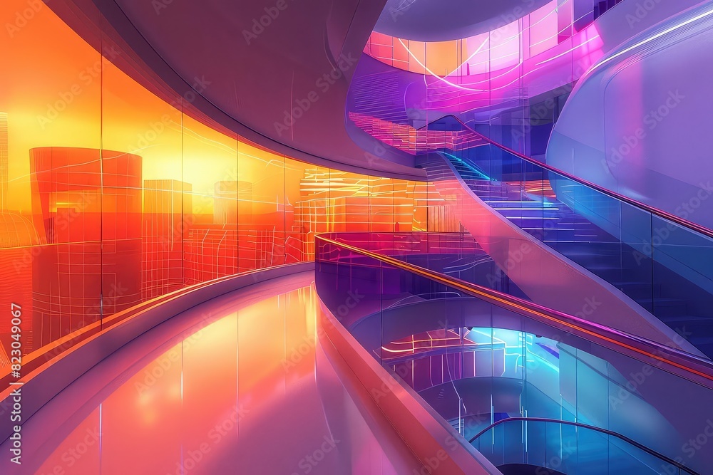 Architectural VR walkthrough, futuristic building design, holographic ...