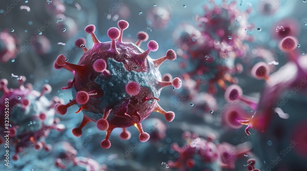 Immune System Illustration of white blood cells attacking a virus close ...