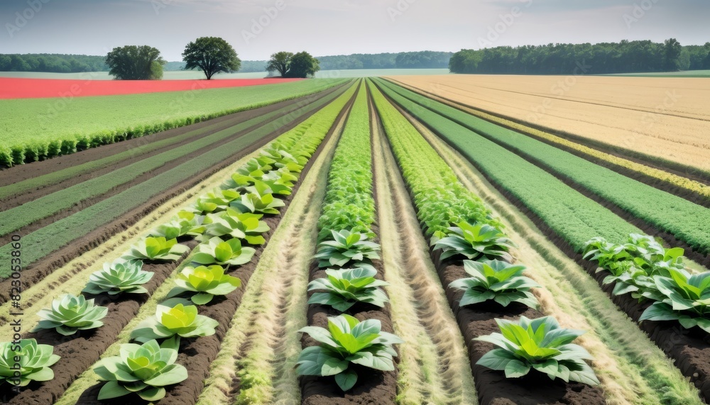 A captivating view of vibrant green cabbage rows stretching into the ...