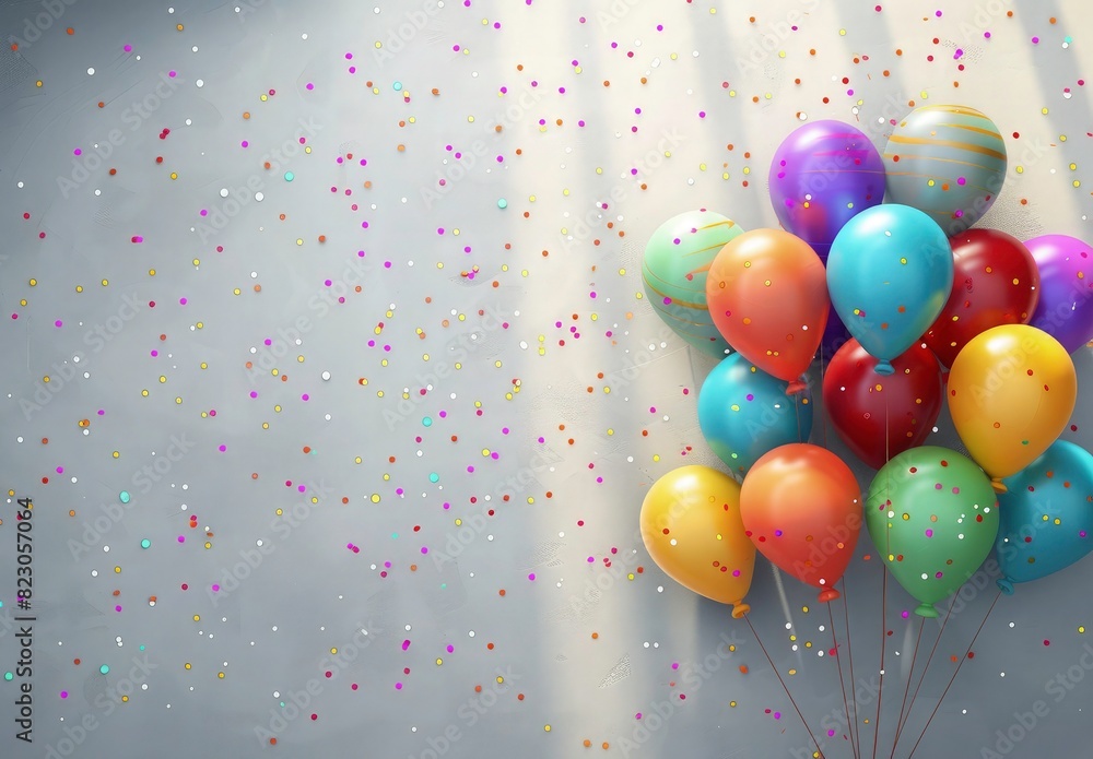 Birthday background. Colorful balloons on a grey background with white ...