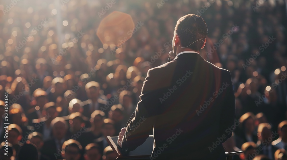Politician Giving a Speech: At a campaign rally, a politician addresses ...
