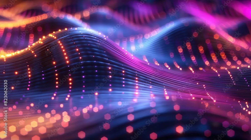 Machine learning model training, data flow visualization, glowing lines ...