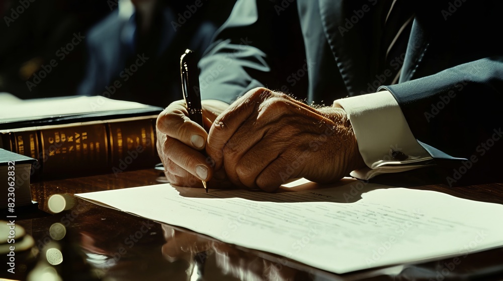 Politician Signing Legislation: In a formal ceremony, a politician ...