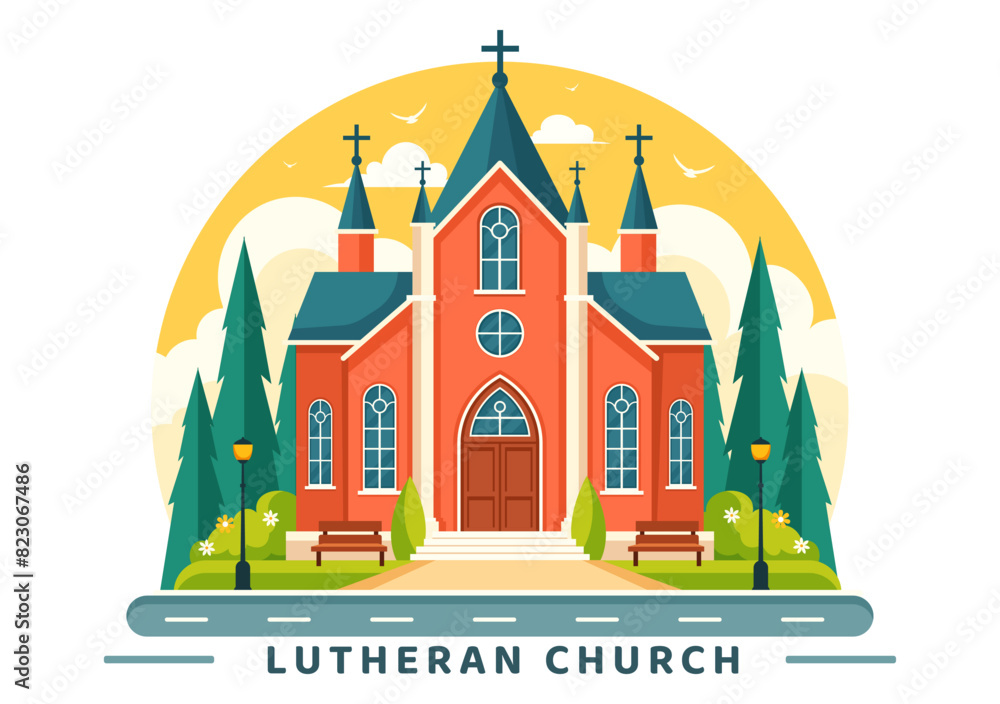 Lutheran Church Vector Illustration featuring a Cathedral Temple ...