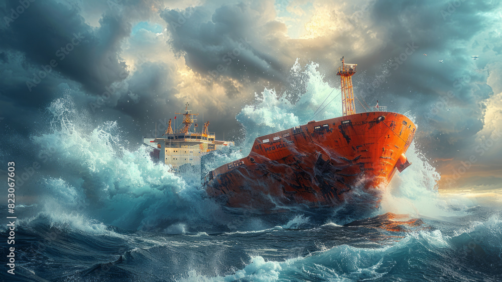 container ship in the ocean accident with a ship with containers ...