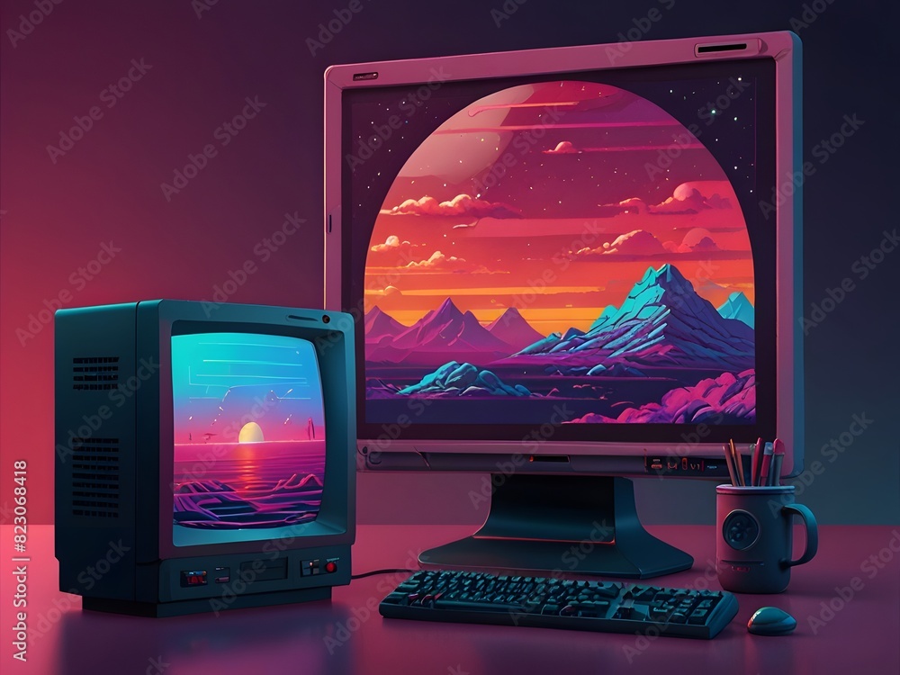 old computer aesthetics Steam style pc elements, user interface, UI, planet, dialogue window ...