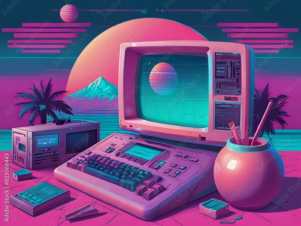 old computer aesthetics Steam style pc elements, user interface, UI, planet, dialogue window ...