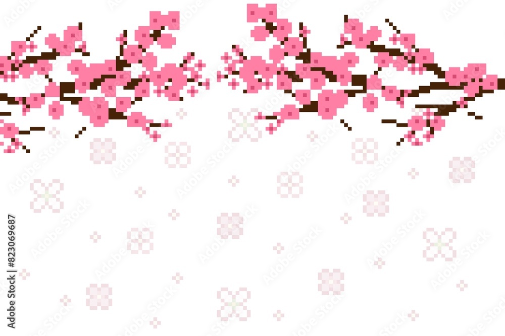 Pixel art of branch pink sakura flowers with soft pink sakura pattern ...