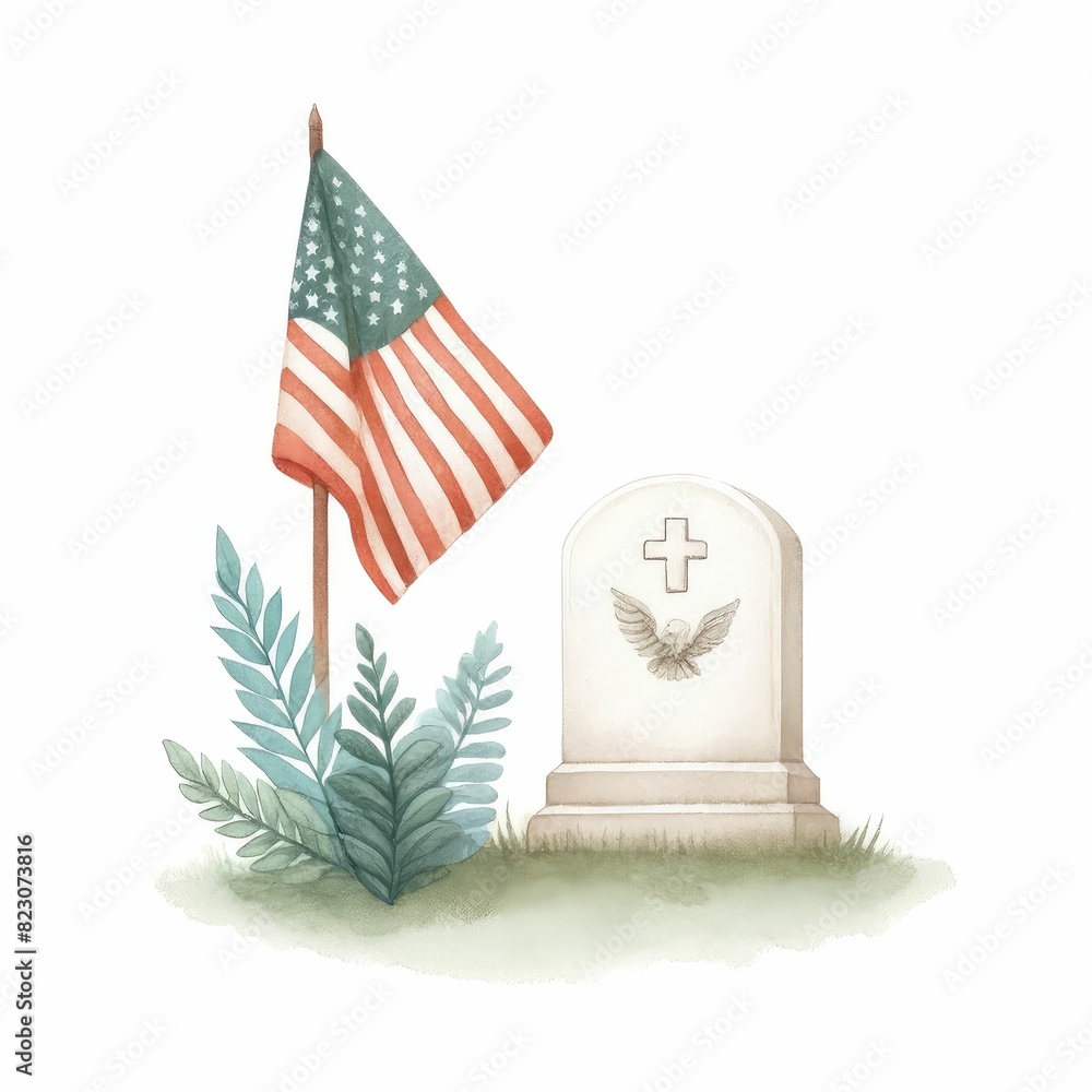 Veterans' memorials and cemeteries. watercolor illustration, Perfect ...