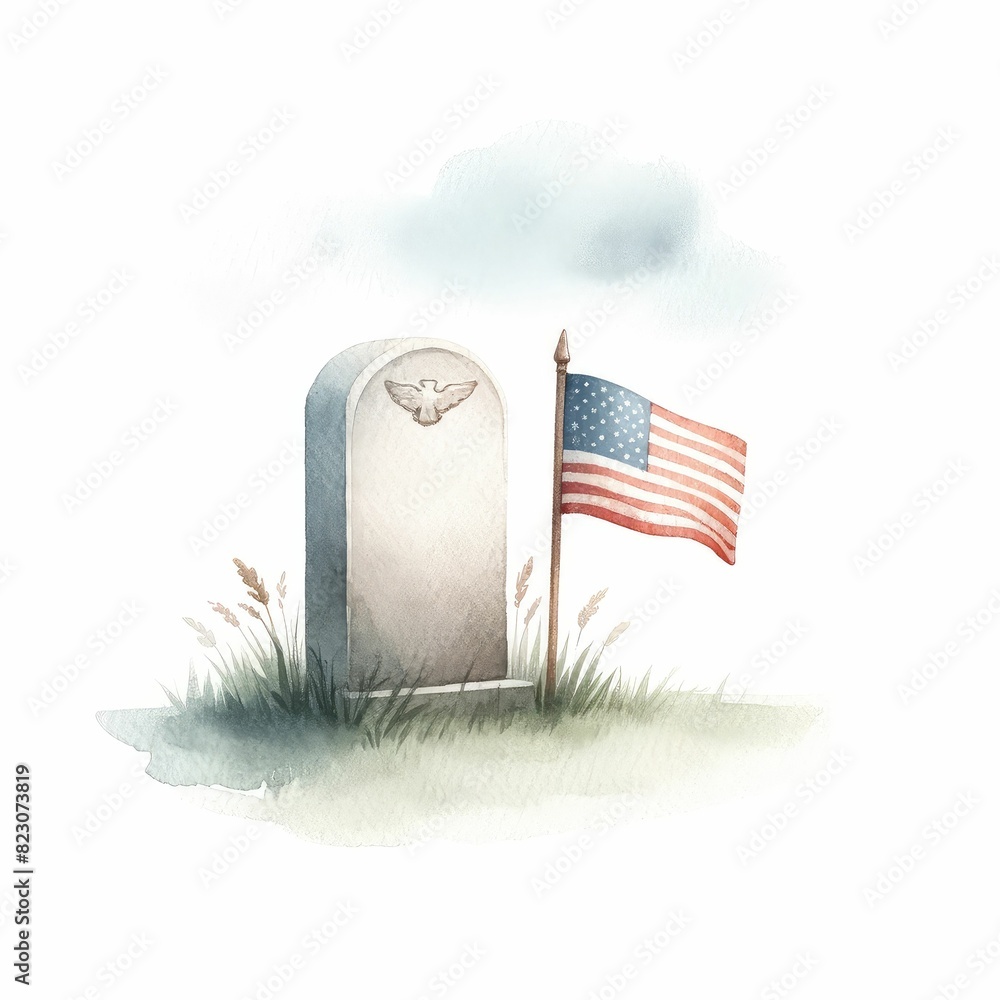 Veterans' memorials and cemeteries. watercolor illustration, Perfect ...