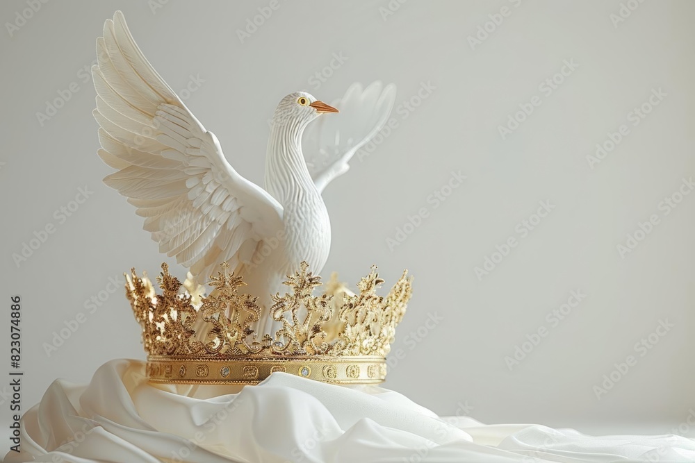 Crown and dove of the Holy Spirit on a pure white background, isolated ...