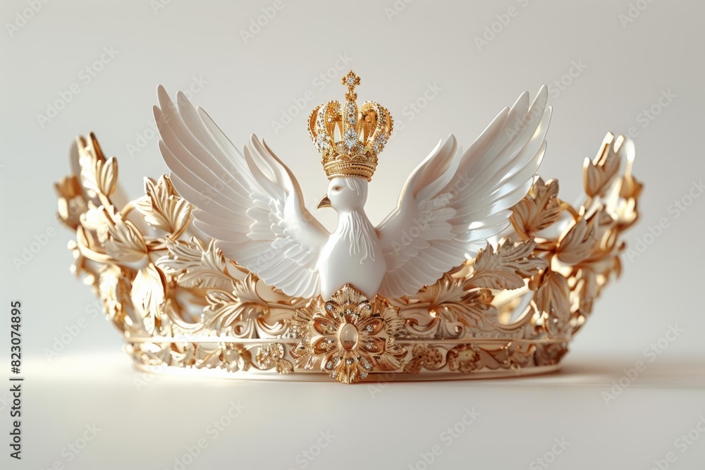 Crown and dove of the Holy Spirit on a pure white background, isolated ...