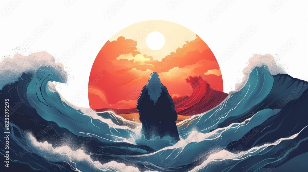 Moses parting the Red Sea flat design top view exodus theme animation ...