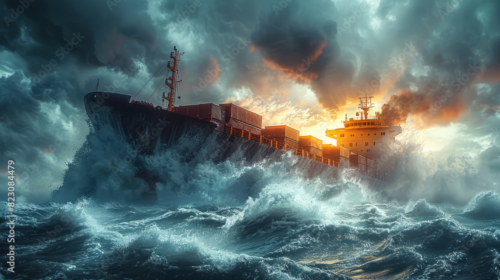 container ship in the ocean accident with a ship with containers ...