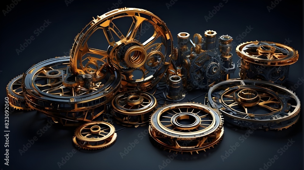3D gears in abstract on a black background. Concept of cog and gear ...