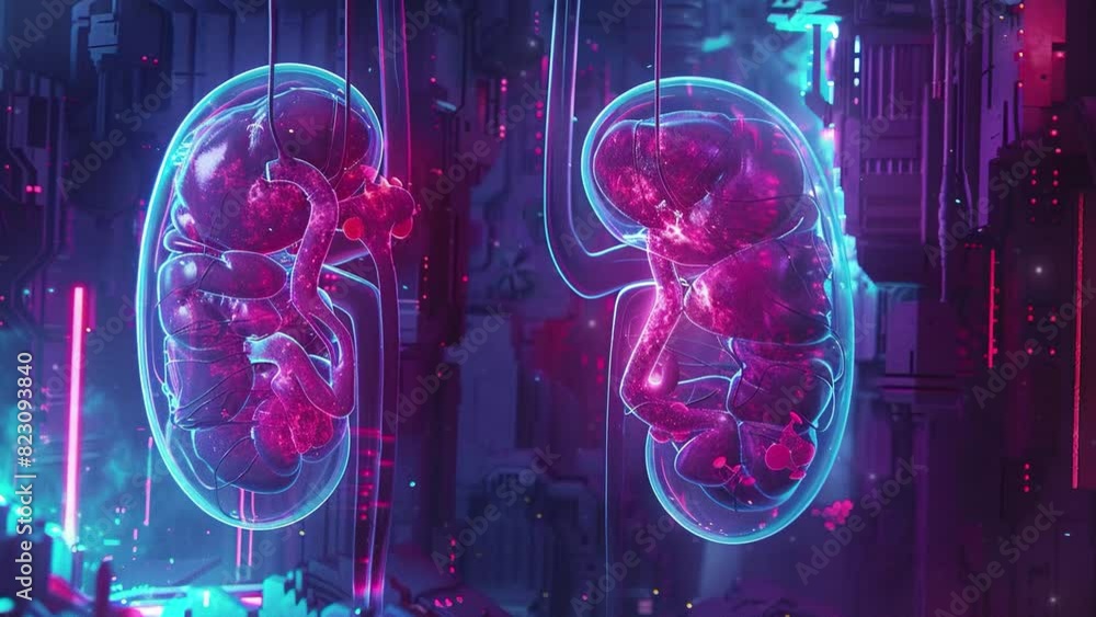 Human kidney futuristic. 3D illustration of human kidneys. Science and ...