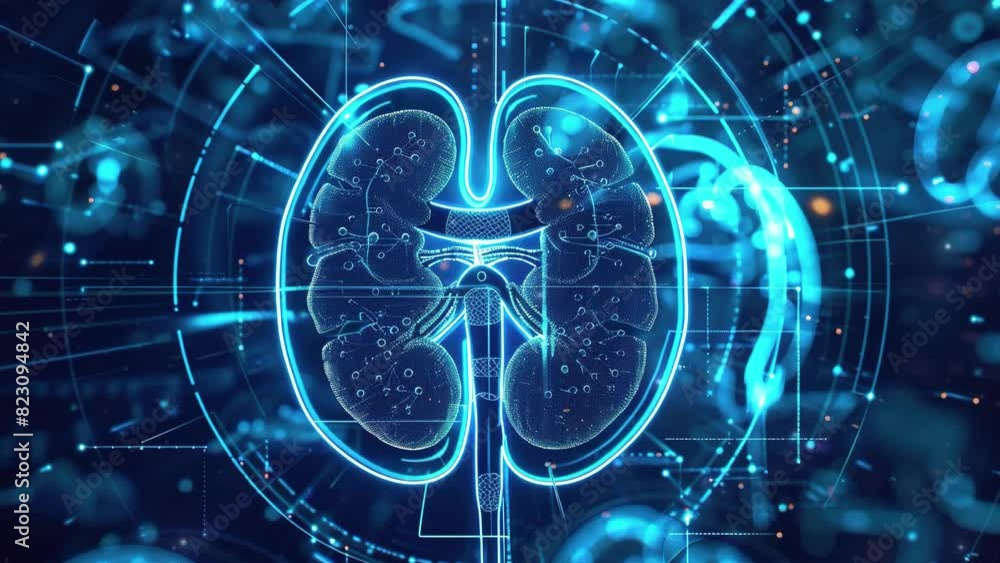Human kidney futuristic. 3D illustration of human kidneys. Science and ...