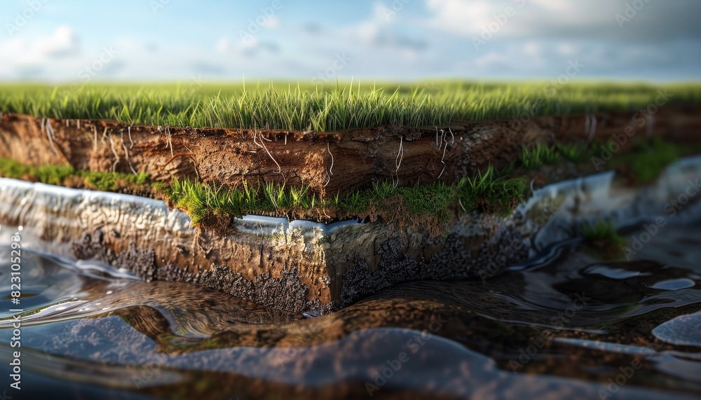 A cutaway illustration of a landscape surface, showing a cubical cross ...