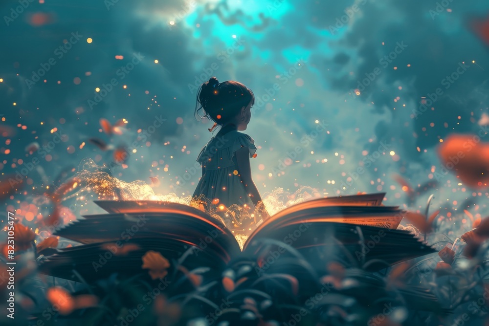A fantasy art concept featuring a book of imagination and a girl ...