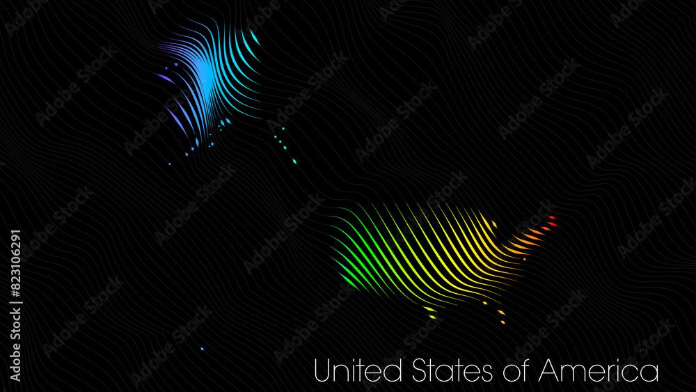 A map of United States of America is presented in the form of colorful ...