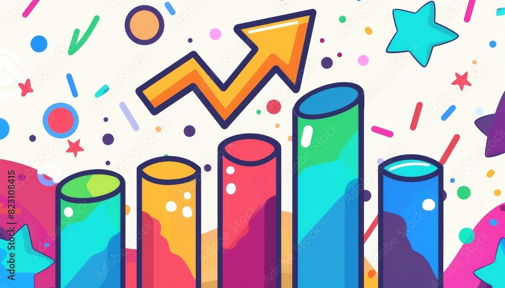 Elevate your design with a dynamic comic-style bar graph icon bursting ...