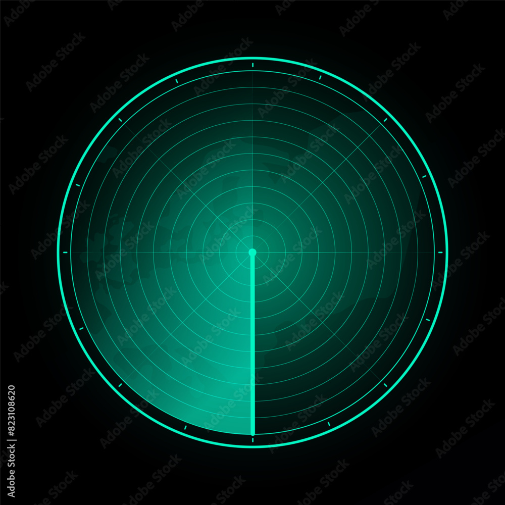 Green radar screen. Military search system. Futuristic HUD radar ...