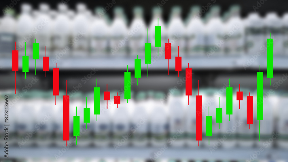 Market graph on blur image of supermarket background. Defocused shelves ...