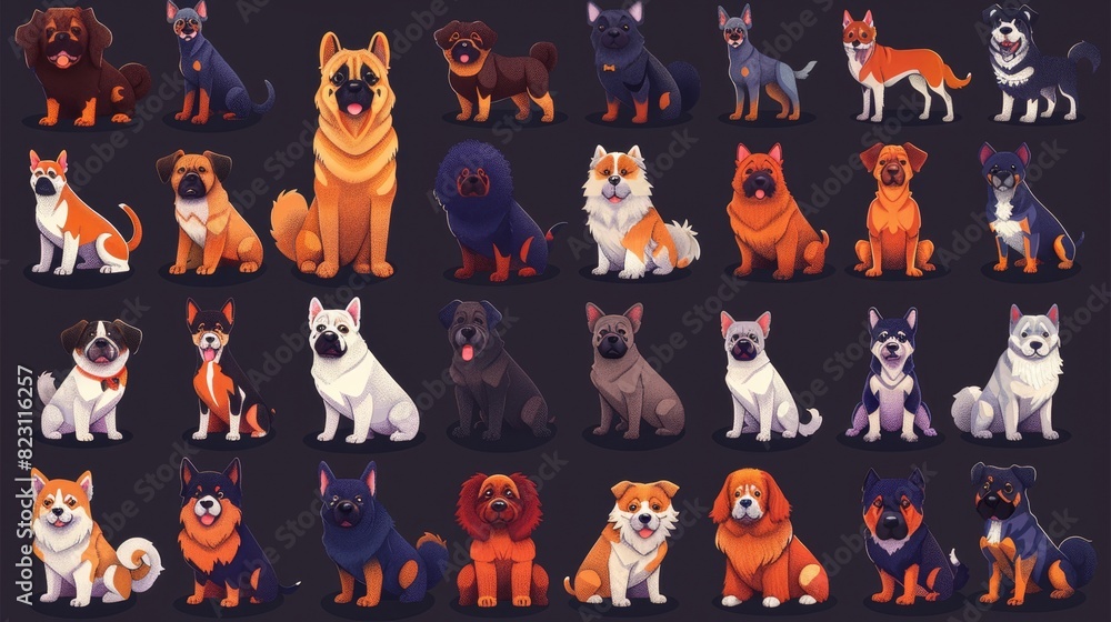 Cartoon dog breeds modern collection: 30 different dog breeds Stock ...