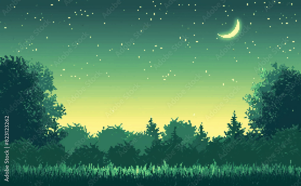 pixel art game background night sky with a full moon fantasy landscape ...