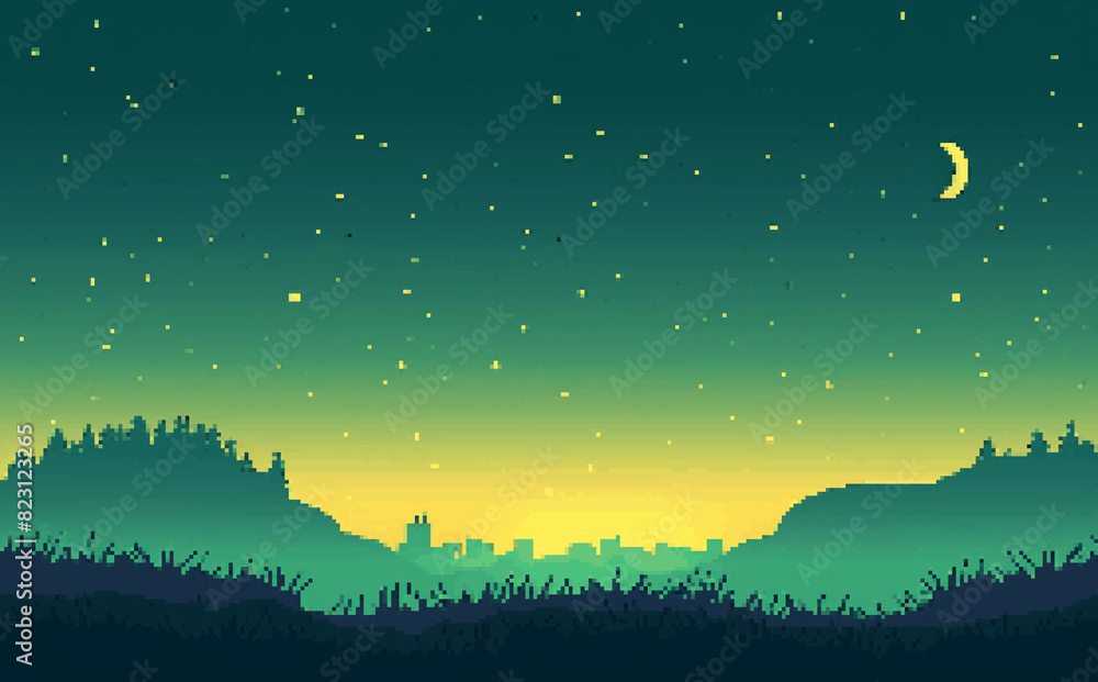 pixel art game background night sky with a full moon fantasy landscape ...