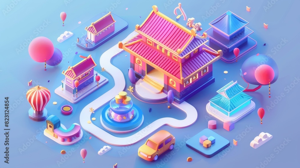 3d modern web banner, isometric landing page for market platform ...