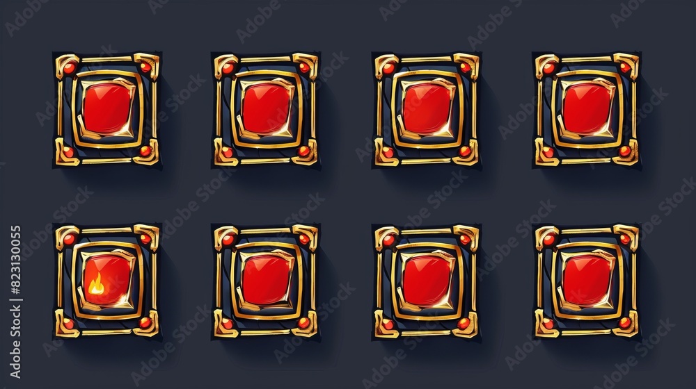 Vintage golden frames with red buttons perfect for rpg game banners and ...