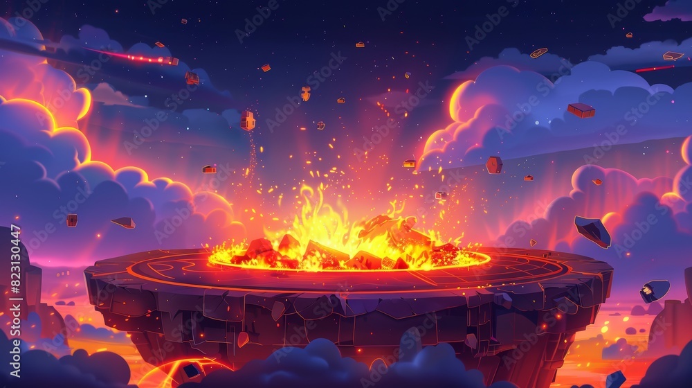 Arena for battle, magic altar with runes in floaty night sky with ...