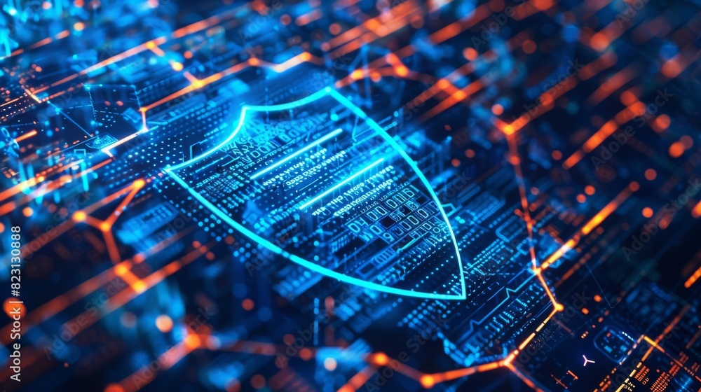 Cyber security theory concept. Shield of protection of icon man, which ...